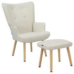 Ohrensessel OTTO HOME "PERHAM, Sessel mit Hocker im Set, Knopfheftung, Massivholz-F&uuml;&szlig;e", beige (creme), B:68cm H:99cm T:73cm, metal frame, plywood, foam, fabric, rubber solid leg, Sessel, Ohrensessel, komfortabler Relaxsessel und Sitz-Hocker mit Strukturbezug
