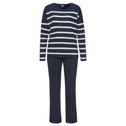 Pyjama s.Oliver, Damen, Gr. 36/38, blau (dunkelblau, wei&szlig;, gestreift), Single Jersey, Obermaterial: 60% Baumwolle, 40% Polyester, gestreift, unifarben, bequem lang, Rundhals, Homewear-Sets Pyjama, mit garngef&auml;rbten Streifen im Oberteil