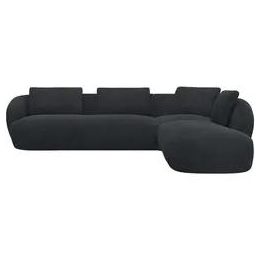 Ecksofa FLEXLUX "Torino, rund, L-Form, Sofa-Ecke mit Ottomane", grau (anthrazit grau), B:296cm H:85cm T:237cm, Sofas, Ecksofa, Modernes, organisches Sofa-Design, Kaltschaum, Wellenunterfederung
