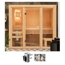Sauna Karibu "Alani 2", natur, Saunaofen, integrierte Steuerung, 3,6 kW, Saunen, Ofen 3,6 kW intgr. Strg