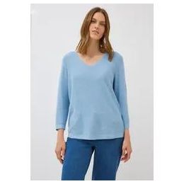 Strickpullover Cecil, Damen, Gr. L (42), blau (whisper blau melange), Web, 60% Baumwolle, 40% Viskose, unifarben, normal normal, V-Ausschnitt, abgesteppt, Pullover Strickpullover, im soften Baumwoll-Mix
