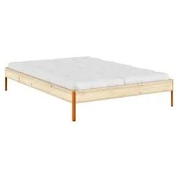 Bettgestell KARUP DESIGN "CORE BED Bodenbett, Holzrahmen, Futonbett, Jugendbett, Holzbett", raw, solar orange, B:146cm H:34cm L:206cm, Betten, Bettgestell, Massivholzbett mit Lattenrost, Kiefer massiv, Doppelbett ohne Kopfteil