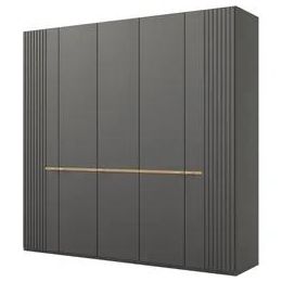 Kleiderschrank Musterring "Isabelle", grau (graphit, dekor), Schr&auml;nke, Graphit-Dekor, B/H/T: 246,3cm x 216cm x 58cm, T&uuml;ren: 5 Stk. Lamellen im Korpus-Farbton, Hartfaserplatte, Holzwerkstoff, Kleiderschrank, Lamellen in Korpusfarbe, Griffe in silber, versch. Gr&ouml;&szlig;en und Farben, B:246,3cm H:216cm T:58cm