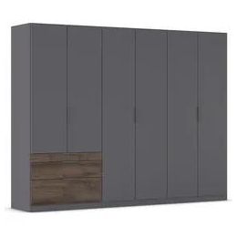 Kleiderschrank Rauch "Dreht&uuml;renschrank Schrank Garderobe Schlafzimmerschrank KODA", grau (graumetallic, atlantic oak dunkel), B:271cm H:210cm T:54cm, Holzwerkstoff, Schr&auml;nke, Kleiderschrank, mit asymmetrisch angeordneten Schubladen MADE IN GERMANY