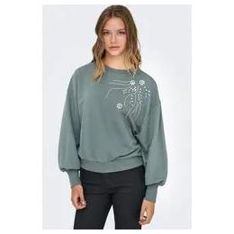Sweatshirt Only "ONLCAMELA BROOKE GLITTER LS ONECK UB SWT", Damen, Gr. S, balsam gr&uuml;n detail:chest deco, Sweatware, Obermaterial: 60% Baumwolle, 40% Polyester, unifarben, regular fit normal, Rundhals, Sweatshirts Sweatshirt, Baumwollmischung, regular fit, Rundhals