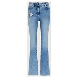 Madeleine Mode Regular-fit-Jeans MADELEINE "Jeans Bootcutjeans mit floraler Stickerei", Damen, Gr. 17, N + K Gr, beige (bleached), Obermaterial: 98% Baumwolle CO. 2% Elasthan EL., Jeans
