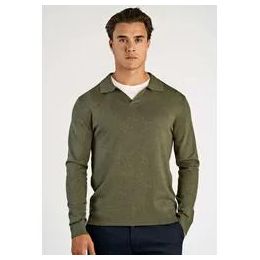 Strickpullover LINDBERGH, Herren, Gr. XL, army mel, Strick, Obermaterial: 80% Viskose, 20% Polyamid, unifarben, normal h&uuml;ftbedeckend, V-Ausschnitt, B&uuml;ndchen, Pullover Strickpullover, mit Polokragen und mit Viskose
