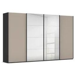 Schwebet&uuml;renschrank Rauch "Kleiderschrank Schrank Garderobe Schlafzimmerschrank SCALE-FYRA", beige (schwarz, glas fango matt, griffleisten schwarz), B:360cm H:223cm T:68cm, Holzwerkstoff, Schr&auml;nke, Schwebet&uuml;renschrank, edle viergeteilte T&uuml;ren Spiegel/Glas-Mix viele Farben MADE IN GERMANY