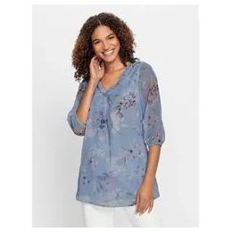 Druckbluse Lady, Damen, Gr. 50, blau (bleu, bedruckt), 100% Polyester, gebl&uuml;mt, gemustert, mehrfarbig, V-Ausschnitt, Blusen Druckbluse