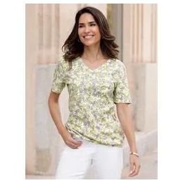 Kurzarmshirt Classic Basics "Kurzarm-Shirt", Damen, Gr. 40, lila (champagner, flieder, bedruckt), 100% Baumwolle, gebl&uuml;mt, gemustert, mehrfarbig, V-Ausschnitt, Shirts