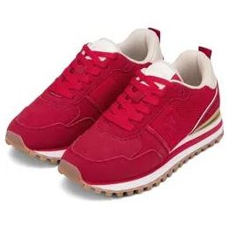 Marc O'Polo Sneaker MARC O'POLO "Bjorna", Damen, Gr. 38, rot, creme, Textil, Veloursleder, kontrastfarbene Details, Schuhe Sneaker, Schn&uuml;rschuh, Halbschuh, Freizeitsneaker mit Memory Foam Innensohle