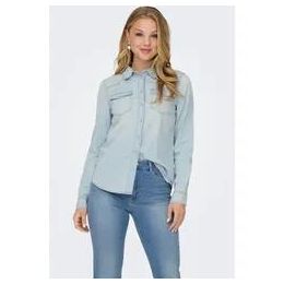 Jeansbluse Only "ONLALEXA L/S DNM SHIRT FS NOOS", Damen, Gr. XS, light blau denim, Web, Obermaterial: 100% Baumwolle, unifarben, regular fit, Blusen Jeansbluse