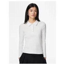 Langarm-Poloshirt Pieces "PCKITTE LS POLO TOP JRS NOOS", Damen, Gr. XXL, hellwei&szlig;, Jersey, Obermaterial: 95% Baumwolle, 5% Elasthan, unifarben, figurbetont normal, Rundhals, Shirts, mit gerippter Struktur