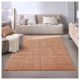 Teppich Wecon Home "Milly", lachs rot, B:80cm H:11mm L:150cm, Lyocell, Teppiche, Teppich, Kurzflorteppich, handgewebt, Naturfaser, Linienmuster, Wohnzimmer