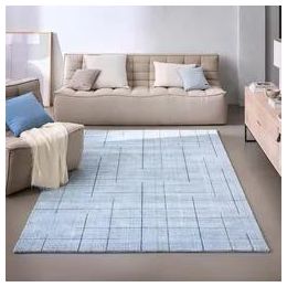 Teppich Wecon Home "Milly", licht blau, B:80cm H:11mm L:150cm, Lyocell, Teppiche, Teppich, Kurzflorteppich, handgewebt, Naturfaser, Linienmuster, Wohnzimmer