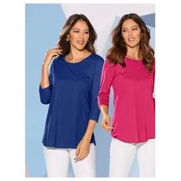Longshirt Classic Basics "Doppelpack Shirts", Damen, Gr. 56, bunt (royalblau, pink), 100% Baumwolle, unifarben, Rundhals, Shirts Longshirt