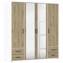 Dreht&uuml;renschrank Rauch "Kleiderschrank Schrank Garderobe W&auml;scheschrank VOYAGER", wei&szlig; (alpinwei&szlig;, eiche artisan), B:187cm H:194cm T:53cm, Holzwerkstoff, Schr&auml;nke, Dreht&uuml;renschrank, mit modernen Griffen in Graumetallic, inkl. Schubk&auml;sten und Spiegel