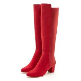 Stiefel Lascana "Stiefelette, Langer Stiefel", Damen, Gr. 41, rot, Obermaterial: 50% Lederimitat, 50% Textilmaterial. Decksohle: 100% Lederimitat. Futter: 100% Textilmaterial. Laufsohle: 100% Synthetik, unifarben, Basic,festlich, Schuhe Stiefel, mit Stretcheinsatz und Langschaft VEGAN
