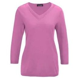 Rundhalspullover GOLDNER "Unkomplizierter Pullover mit V-Ausschnitt", Damen, Gr. 48, pink (malve), Obermaterial: 50% Baumwolle CO. 50% Polyacryl PAN., Rippe, Pullover Rundhalspullover, Mit h&uuml;bschen Ajourdetails am V-Ausschnitt