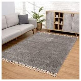 Hochflor-Teppich Carpet City "Pulpy 100" Gr. 2, grau, B:80cm H:30mm L:150cm, Kunstfaser, Teppiche, Fransenteppich, L&auml;ufer, weich, mit Fransen, uni, viele Gr&ouml;&szlig;en, Wohnzimmer, Schafzimmer