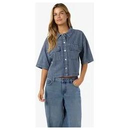Jeansbluse Noisy may "NMENZA S/S REG CROP SHIRT MG004MB NOOS", Damen, Gr. S, medium blau denim, Denim/Jeans, Obermaterial: 100% Baumwolle, unifarben, oversize normal, Blusen Jeansbluse