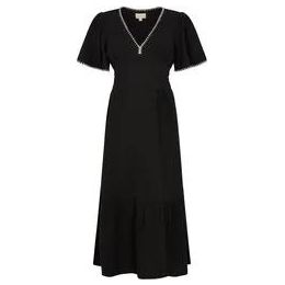 Midikleid RAFFYA "Delilah V-Neck Front Tie Midi Dress Damen", Damen, Gr. 38, Normalgr&ouml;&szlig;en, schwarz, 100% Baumwolle, Kleider Midikleid