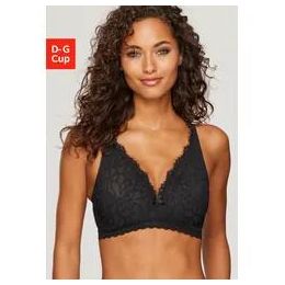 Bralette-BH Lascana, Damen, Gr. 70, Cup G, blau (schwarz), Spitze, Obermaterial: 88% Polyamid, 12% Elasthan, BHs, ohne B&uuml;gel, aus Spitze mit High-Apex-Tr&auml;gern, Dessous