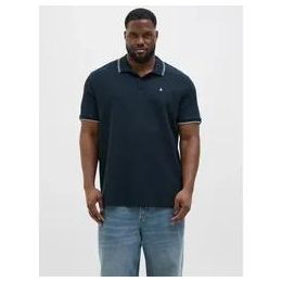 Jack & Jones PlusSize Poloshirt "JJEAUSTIN POLO SS NOOS PLS", Herren, Gr. 4XL, blau (sky captain detail:play), Jersey, Obermaterial: 58% Polyester, 40% Baumwolle, 2% Elasthan, JACK & JONES PLUSSIZE, unifarben, regular fit normal, Shirts, mit Polokragen