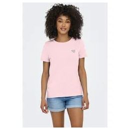 Kurzarmshirt Only "ONLKITA LIFE S/S TOP NOOS", Damen, Gr. S, rosy touch print:silber glitter heart, Jersey, Obermaterial: 100% Baumwolle, bedruckt, regular fit normal, Rundhals, Shirts, regular fit, casual, Single Jersey, Baumwolle, Rundhals