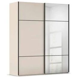 Schwebet&uuml;renschrank Rauch "Kleiderschrank Schrank Garderobe Schlafzimmerschrank SCALE-TRIO", beige (champagner, glas champagner, griffleisten schwarz), B:181cm H:223cm T:67cm, Holzwerkstoff, Schr&auml;nke, Schwebet&uuml;renschrank, edle dreigeteilte Front mit 2 Zierleisten Spiegel/Glas MADE IN GERMANY