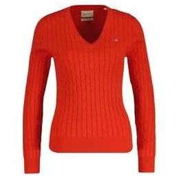 Sweater Gant "Strickpullover STRETCH COTTON CABLE V-NECK", Damen, Gr. L, rot, Obermaterial: 88% Baumwolle CO. 10% Polyamid PA. 2% Elasthan EL., Sweatshirts Sweater