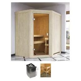 Sauna Karibu "Faurin", beige (natur), Saunaofen, integrierte Steuerung, 9 kW, Saunen, Ofen 9 kW integr. Strg