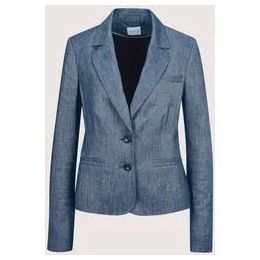Madeleine Mode Jackenblazer MADELEINE "Kurzblazer Eleganter Einreiher mit Reverskragen", Damen, Gr. 44, blau (nachtblau, melange), Obermaterial: 50% Baumwolle CO. 50% Leinen LI., Modern, Blazer, Eingearbeitete Leistentaschen
