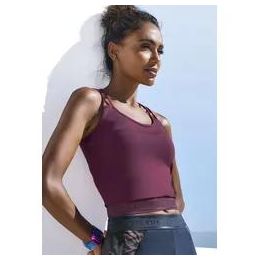 Crop-Top Lascana ACTIVE, Damen, Gr. S (36/38), rosa (dunkelrosa), Jersey, Obermaterial: 95% Baumwolle, 5% Elasthan, unifarben, figurbetont taillenlang, Rundhals, Tops, mit Teilungsnaht