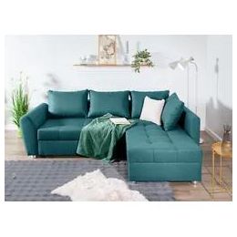 Ecksofa Collection AB "Jana L-Form, B: 220 cm", blau (petrol), B:220cm H:42cm T:161cm, 100%Polyester, Sofas, Ecksofa, Bettfunktion, Bettkasten & 1 Zierkissen, Federkern
