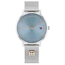 Quarzuhr Tommy Hilfiger "TEA", silber (silberfarben, hellblau), Armbanduhren, Damen, Quarzuhr, Armbanduhr, Damenuhr, Edelstahlarmband, analog
