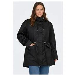 Regenmantel Only CARMAKOMA "CARLOUISE PARKA LIFE OTW NOOS", Damen, Gr. S, schwarz, Web, Obermaterial: 100% Polyester, unifarben, regular fit normal, hoch geschlossener Ausschnitt, M&auml;ntel