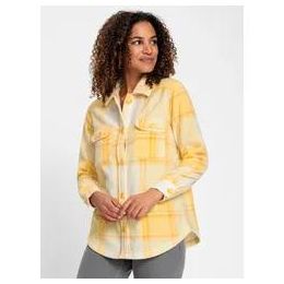 Fleeceshirt Casual Looks "Fleece-Bluse", Damen, Gr. 52, gelb (champagner, gelb, kariert), 100% Polyester, gemustert, kariert, mehrfarbig, Shirts