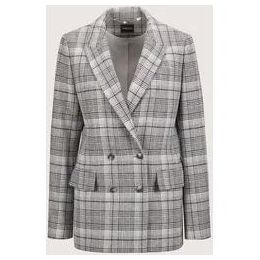 Madeleine Mode Longblazer MADELEINE "Blazer Langer Karo-Blazer", Damen, Gr. 34, grau (bleigrau, steingrau, kariert), Obermaterial: 60% Wolle WO. 20% Polyamid PA. 20% Polyester PES., Blazer Longblazer