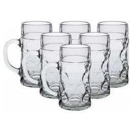 Bierkrug Van Well "Ma&szlig;kr&uuml;ge geeicht 1 l 6er Set transparent", bunt (transparent), 6 tlg., Glas, Trinkgef&auml;&szlig;e