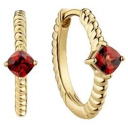 Paar Creolen Firetti "Schmuck Geschenk Gold 333 Ohrschmuck Ohrringe", gelbgoldfarben, rot, rot, Ohrringe, Damen, 14mm, Gelbgold 333, mit Granat