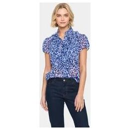 R&uuml;schenbluse SAINT TROPEZ "LiljaSZ Crinkle SS Shirt", Damen, Gr. S, blau (hydrangea midnight leopard), Web, Obermaterial: 100% Polyester, regular fit normal, Blusen, Kunstfaser, Regular fit