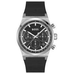 Chronograph BOSS "CANDOR CHRONO", schwarz, Armbanduhren, Damen, Chronograph, Quarzuhr, Armbanduhr, Herrenuhr, Lederarmband, analog, Tag