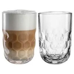 Latte-Macchiato-Glas Leonardo "Latte Macchiato Gl&auml;ser (1) Gocce 390 ml 2er Set transparent", bunt (transparent), 2 tlg., Glas, Trinkgef&auml;&szlig;e, Latte-Macchiato-Glas