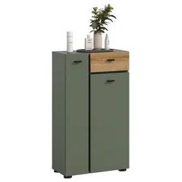 Midischrank Welltime "VANN, H&ouml;he 91cm, 2 T&uuml;ren, 1 Schubkasten, 7 F&auml;cher, viel Stauraum", sage gr&uuml;n, evoke oak nachbildung, schwarz, B:51cm H:91cm T:30cm, FSC-zertifizierter Holzwerkstoff, Schr&auml;nke, Midischrank, Standschrank, Kommode, Schrank, Badschrank, Universalschrank, Bad
