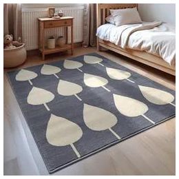 Kinderteppich Hanse Home "Lovely Leaves", blau (blau, creme), B:120cm H:8mm L:170cm, Polypropylen, Teppiche, Kinderteppich, Spielteppich, fest, Kinderzimmer, Kurzflor, Spielunterlage