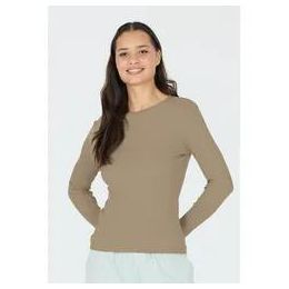 ENDURANCE ATHLECIA Langarmshirt ATHLECIA "Lankae", Damen, Gr. 46, braun (camelfarben), 57% Baumwolle, 38% Modal, 5% Elasthan, unifarben, normal, Rundhals, Shirts Langarmshirt, mit 4-Wege-Stretch