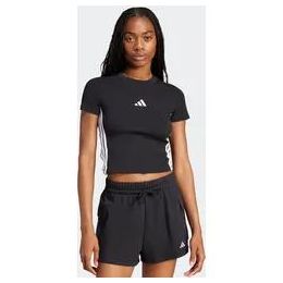 T-Shirt Adidas SPORTSWEAR "ESSENTIALS 3-STREIFEN SLIM BABY", Damen, Gr. XXL, schwarz-wei&szlig; (schwarz, wei&szlig;), Obermaterial: 93% Baumwolle, 7% Elasthan, Rundhals, Shirts T-Shirt, schmale Passform, Rundhalsausschnitt, mit Elasthan-Anteil