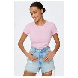 Rundhalsshirt Only "ONLEMMA S/S SHORT TOP NOOS JRS", Damen, Gr. XS (34), pink (pink lady), Jersey, Obermaterial: 65% Polyester, 30% Viskose, 5% Elasthan, unifarben, regular fit kurz, Rundhals, gewellter Abschluss, Shirts Rundhalsshirt, Rundhals, modisch, regular fit, gewellter Abschluss, unifarben