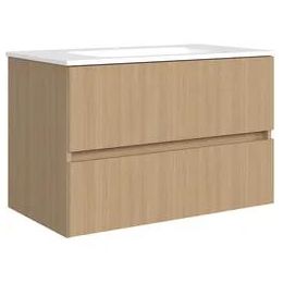 Waschtisch Welltime "EIXO, 2 Metall-Vollausz&uuml;ge mit Softclose, Mineralguss-Auflagebecken", braun (eiche hell, eiche hell), B:80cm H:54cm T:47cm, Waschtische, Waschtisch